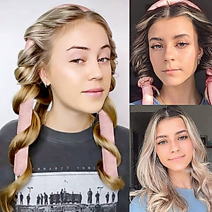 Xijiah-HAUKL Heatless Curling Rod Headband Hair Curlers to Sleep in Soft Silk Satin Absorbent Overnight curlers Long Hair curlers with Hair Clips can be Styled, Pink, 1, 1.0 Count