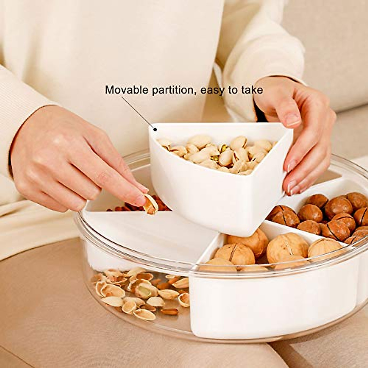 Shopwithgreen Divided Serving Tray with Lid, Removable Divided Platter Food Storage Containers with 4 Compartment for Christmas Party, Veggies, Snack, Fruit, Nuts, Candy, Cracker, Chip