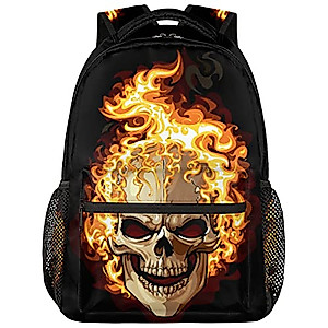 Funny Fire Gothic Skull Backpack for Girls Boys Kids 16inch Laptop Backpacks Lightweight Waterproof School Bookbag Travel Daypack Computer College Bag Gym Rucksack for Work School Women Men