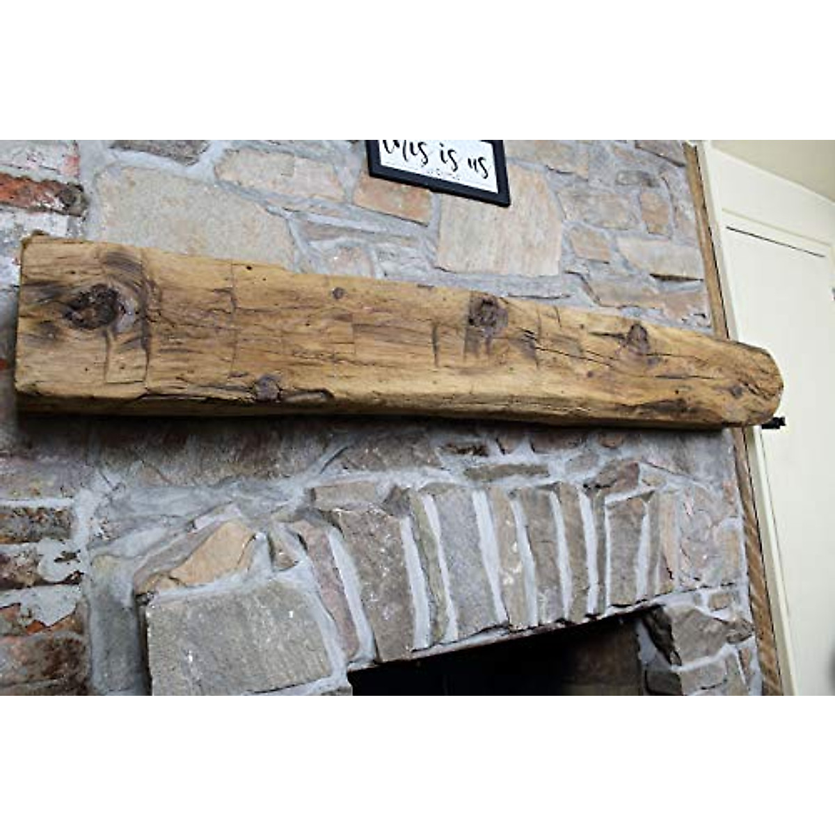Modern Timber Craft Fireplace Mantel Shelf - Hand Hewn Wood Barn Beam - Authentic Reclaimed Wooden Rustic Shelving 48 Inches