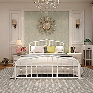 alazyhome Metal Bed Frame Queen Size Platform No Box Spring Needed with Vintage Headboard and Footboard Premium Steel Slat Support Mattress Foundation White