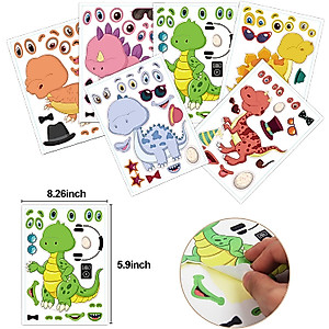 24 Pieces Make Your Own Dinosaur Stickers Make A Face Stickers for Kids Toddlers with Dinosaur System DIY Craft Stickers Kids Party Favor Supplies Crafts