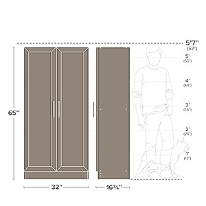Prepac Elite Storage Accent Cabinet with Panel Doors, White Storage Cabinet, Bathroom Cabinet, Pantry Cabinet with 3 Shelves 16.75" D x 32" W x 65" H