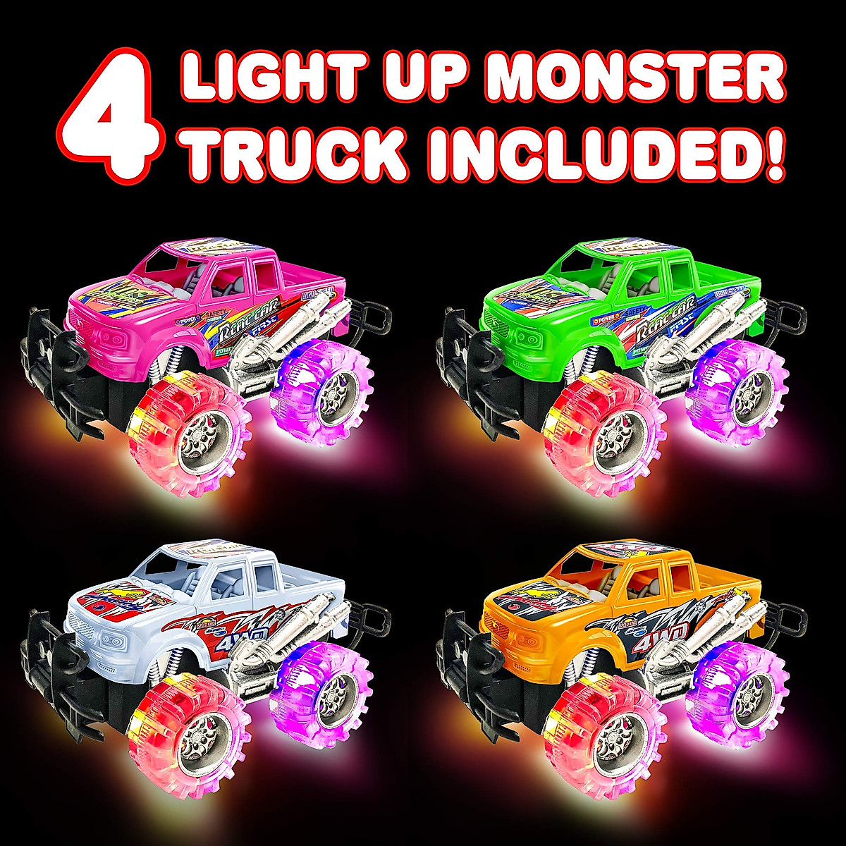ArtCreativity Light Up Monster Trucks for Boys,- 6 Inch Toy Cars for 2 Year Old Boys,- Push n Go Car Toys for Boys 3-5 Years Old,- Light Up Toys for Kids, Best Gift for Kids Age 3-6 Years Old & Up