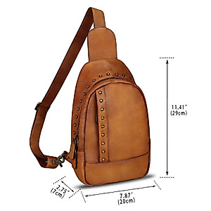 IVTG Genuine Leather Sling Bag for Women Sling Backpack Chest Shoulder Hiking Daypack Vintage Handmade Casual Crossbody Purse (Brown)