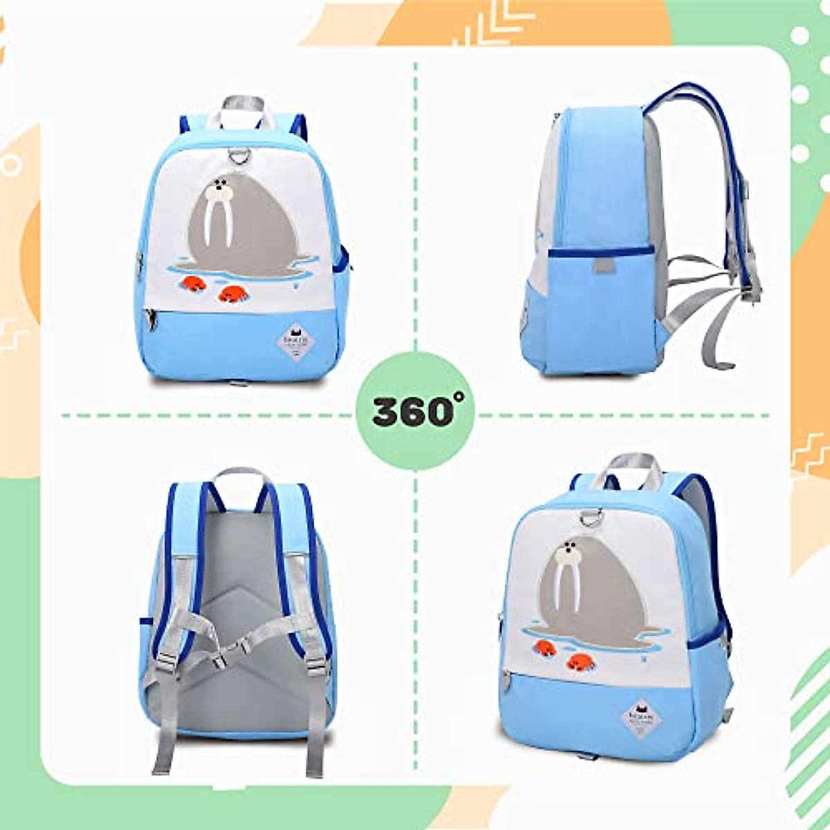 Beatrix New York - Toddler & Kids 11.5" Backpack Bag with Removable Leash for Girls & Boys (WALRUS), Ideal for Preschool & Kindergarten Back to School