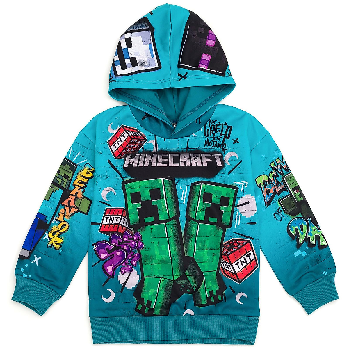 Minecraft Creeper Zombie Steve Big Boys Fleece Pullover Hoodie Turquoise 10-12