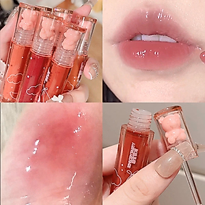 New Irven 2Pcs Bear Lip Glaze Jelly Lipstick,Liquid Lipstick Cute Bear Lipgloss Moisturizing Lip Stain Plumping Water Lip Gloss Waterproof Long Lasting Cheek Rouge Tint Cosmetics Bear Beauty Makeup