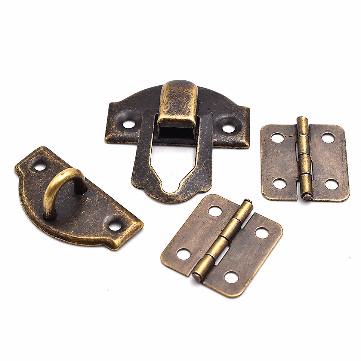 27 X 30mm Antique Bronze hasp Latch and Mini Box Hinges, Mini Decorative Lock Buckle with Screws for Jewelry Wooden Box and DIY Crafts(2 Sets)