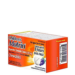 Motrin Children's Dye-Free Ibuprofen Chewable Tablets for Pain & Fever, Grape, 24 Count