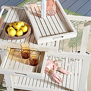 SAFAVIEH Outdoor Collection Orland White Washed Acacia Wood Slatted Tea Trolley