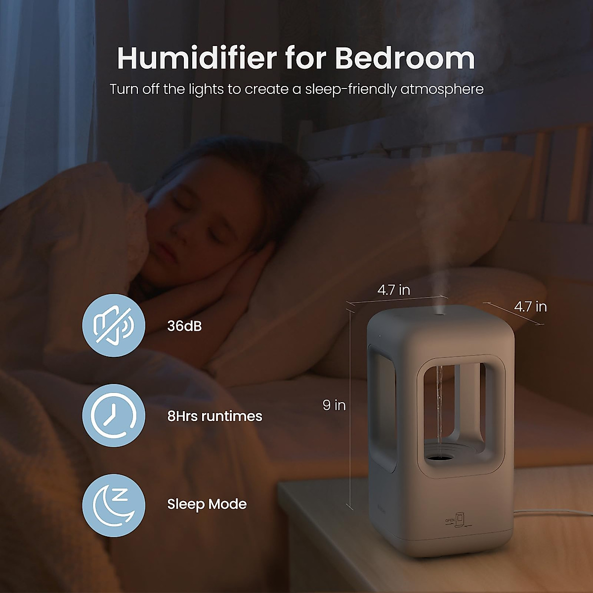 Humidifiers for Bedroom, Small Cool Mist Ultrasonic Air Humidifier Quiet for Indoor Plant Baby Nursery Adults Kids Large Room Home Office Desk, Mini Cute Anti Gravity Water Drop, Easy to Clean