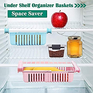 Fridge Drawer Organizer, 3 Pack Retractable Drawer Refrigerator Storage Box, Small Under Fridge Shelf Baskets, Pull Out Bins, Fridge Shelf Holder Storage Box,Fit for Fridge Shelf Under 0.6 inch Thick