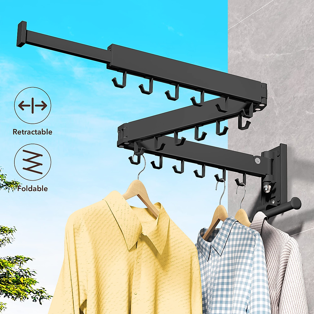 ZdwCyl Wall Mounted Clothes Hanger,Clothes Drying Rack,Laundry Drying Rack,Drying Rack Clothing,Laundry Hanger Rack,Retractable Dryer Racks,Collapsible, Aluminum,can be Fold Upward & Left & Right