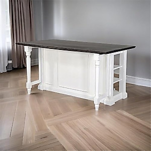 Pemberly Row 71.5" x 38" Farmhouse Wood Kitchen Island with Adjustable Shelves, Ample Storage Space, in White & Dark Brown Finish