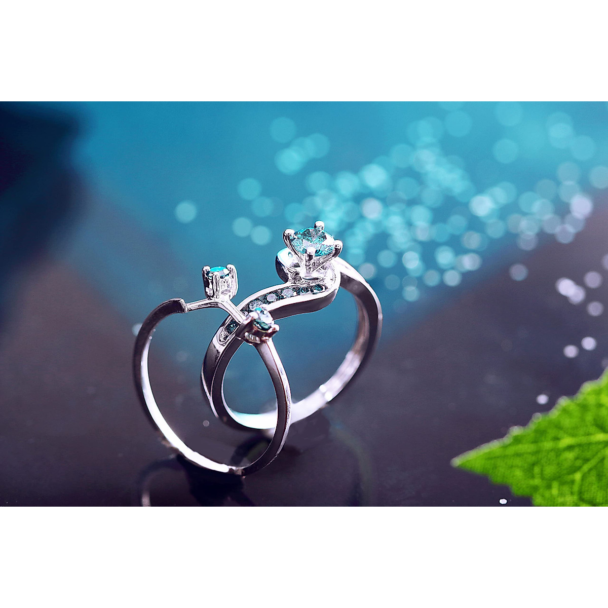 Dazzlingrock Collection 0.90 Carat (Ctw) 14k Round Blue Diamond Women Swirl Bridal Engagement Ring Set, White Gold, Size 5.5