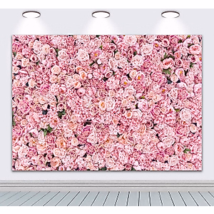 BINQOO 7x5ft Pink Rose Wall Background Mother Day Pink Flowers Backdrops Spring Tea Party Flowers Backdrop Girls Birthday Pink Princess Weeding Bridal Shower Pink Floral Anniversary Ceremony Decor