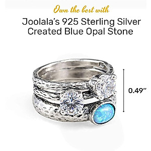 Joolala 1 Carat Round White Cubic Zirconia and Oval Blue Fire Opal Stylish Ring in 925 Sterling Silver - for Women, Size 5