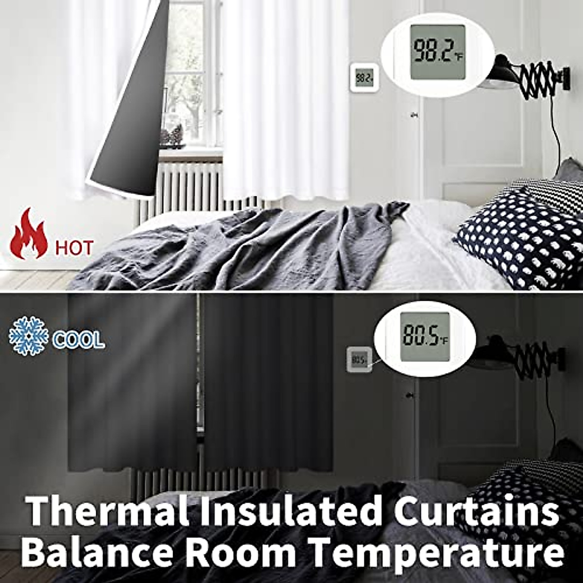 BGment Thermal Insulated 100% Blackout Curtains for Bedroom with Black Liner, Double Layer Full Room Darkening Noise Reducing Grommet Curtain (42 x 63 Inch, Pure White, 2 Panels)