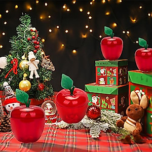 HANZE Large Red Apple Container, Apple Shaped Candy Toy Filling Containers Jar, Back To School Teacher Appreciation Gift, Wedding Party Ornaments Christmas Decorations Supplies Favors - 4 Pack