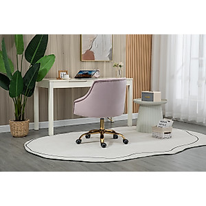 ZOBIDO Comfy Home Office Task Chair with Wheels, Cute Modern Upholstered Velvet Seashell Back Adjustable Swivel Vanity Desk Chair, for Women, for Girls, Living Room, Bedroom(Lilac Purple)