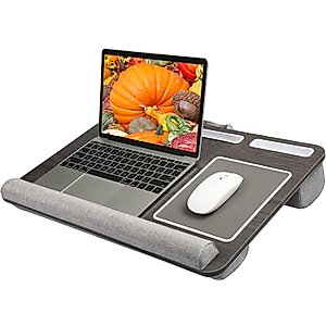 HUANUO Lap Desk - Fits up to 17 inches Laptop Desk, Built in Wrist Pad for Notebook, MacBook, Tablet, Lap Laptop Desk with Tablet, Pen & Phone Holder (Black Woodgrain)