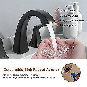 Bathroom Sink Faucet, Black Bathroom Faucets, Widespread Bathroom Faucet for Sink 3 Hole - 2-Handles Faucet with Pop Up Drain Assembly and 2 Water Supply Lines Faucets for RV Bath Vanity