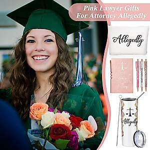 Domensi 6 Pcs Funny Allegedly Lawyer Gifts Judge Gift Lawyer Appreciation Day Gift 20 oz Marble Sign Tumbler Makeup Bag Notepad Ballpoints for Law Paralegal School College Teacher(Pink)