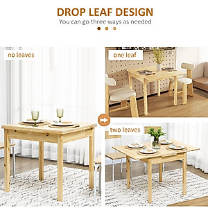 HOMCOM Folding Dining Table with Pine Wood Frame, Drop Leaf Tables for Small Spaces, Foldable Kitchen Table for Dining Room, Natural