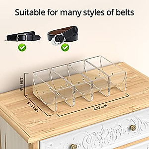 Belt Organizer, KDSKSC 4 Pack Acrylic Belt Storage Holder, Detachable Belt Container Clear Display Case for Closet and Drawer Belts Tie Bow Tie