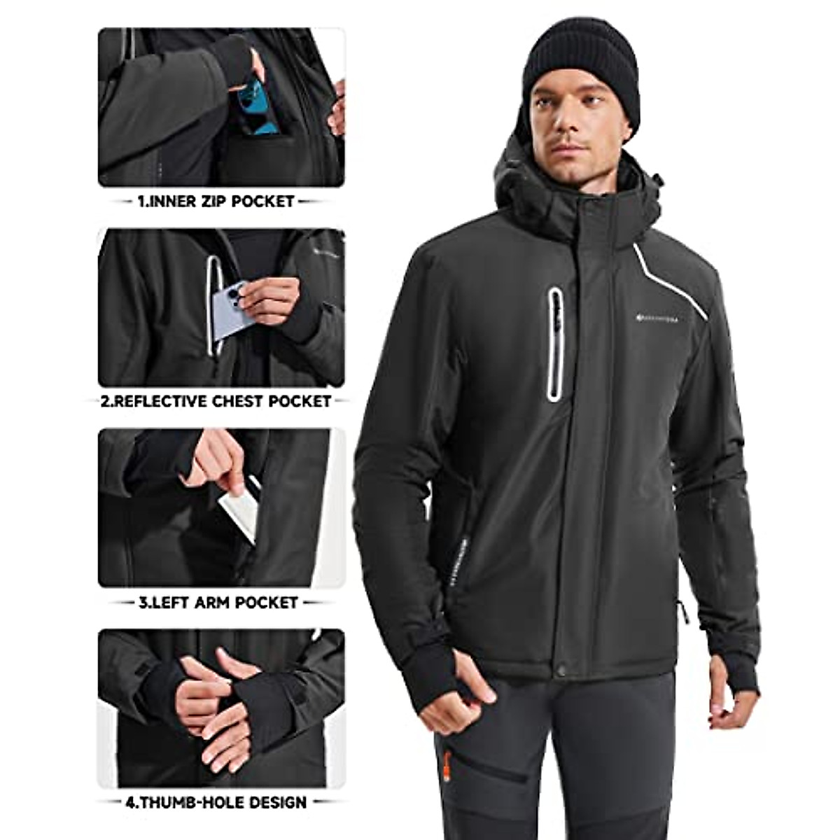 Heathyoga Mens Ski Jacket Waterproof Snowboard Jacket for Men Snow Jacket Skiing Jackets Snowboarding Jackets Ski Coats
