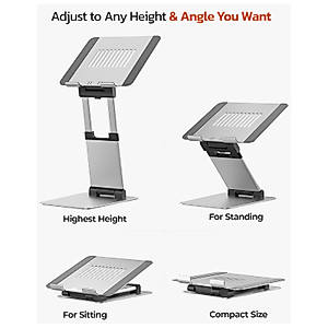 Ergonomic Laptop Stand for Desk, Sit to Stand Laptop Riser, Adjustable Height up to 21", Standing Computer Stand, Promote Healthy Posture Compatible with MacBook Air Pro, All Laptops 10-17"-Silver