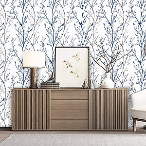 Melwod Grey Blue Tree Branches Peel and Stick Contact Paper 17.7" x 118" Modern Tree Branch Removable Wallpaper Natural Wall Paper Self-Adhesive Vinyl for Drawer Liner Furniture Crafts Accent Walls