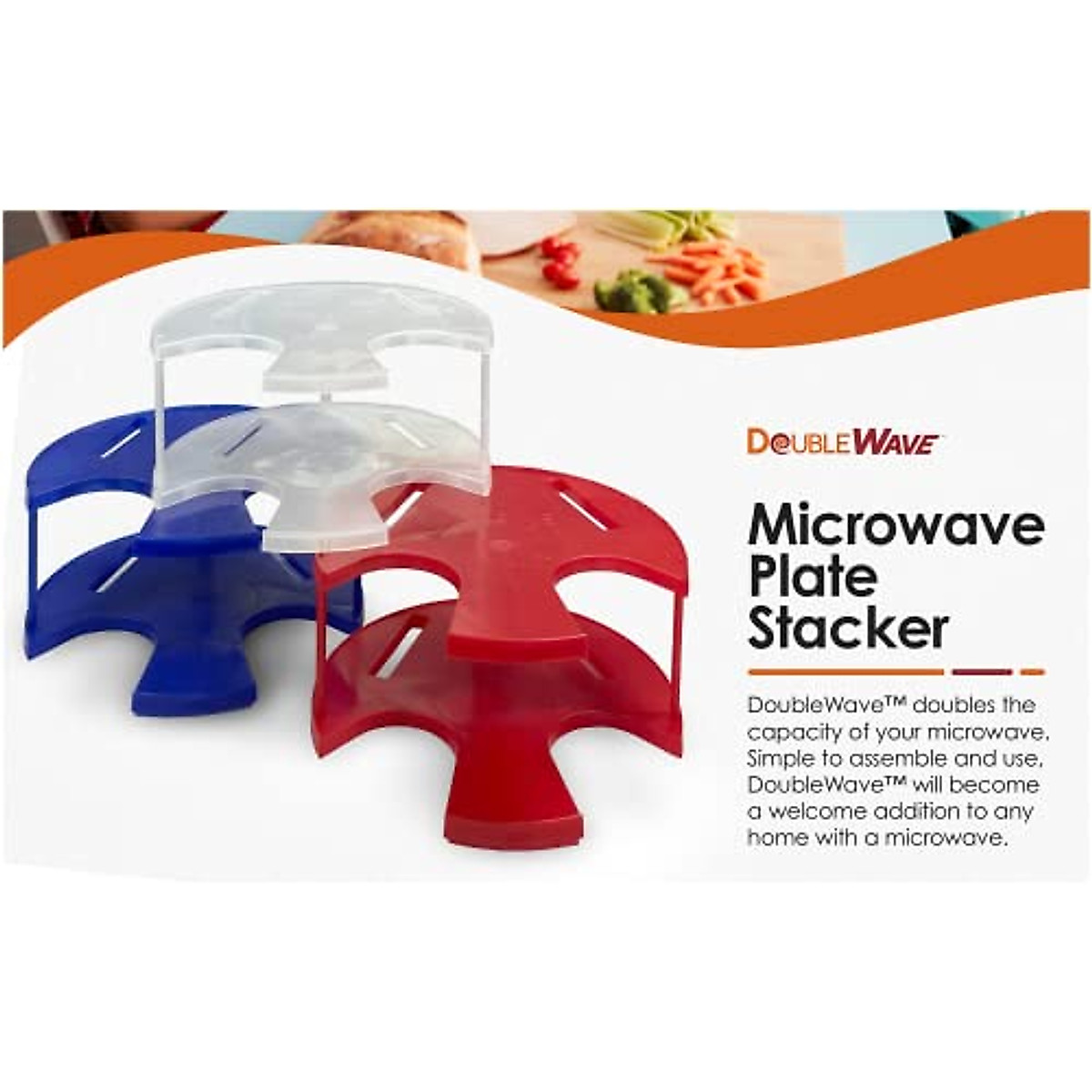 DoubleWave 2-in-1, 2-Tiered Sturdy Microwave Plate Stacker and Food Display Heats Two Dinner Plates at Once. No Wilting, BPA and Melamine Free is Like Adding an Extra Shelf to Your Microwave (Neutral)
