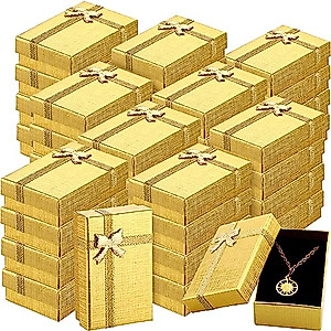 Jetec 96 Pcs Jewelry Gift Boxes 2 x 3.1 x 1.1 Inch Jewelry Boxes Bulk with Ribbon Bowknot Cardboard Small Gift Boxes with Lids Necklaces Bracelet Box Ring Earring Boxes for Jewelry Storage (Gold)