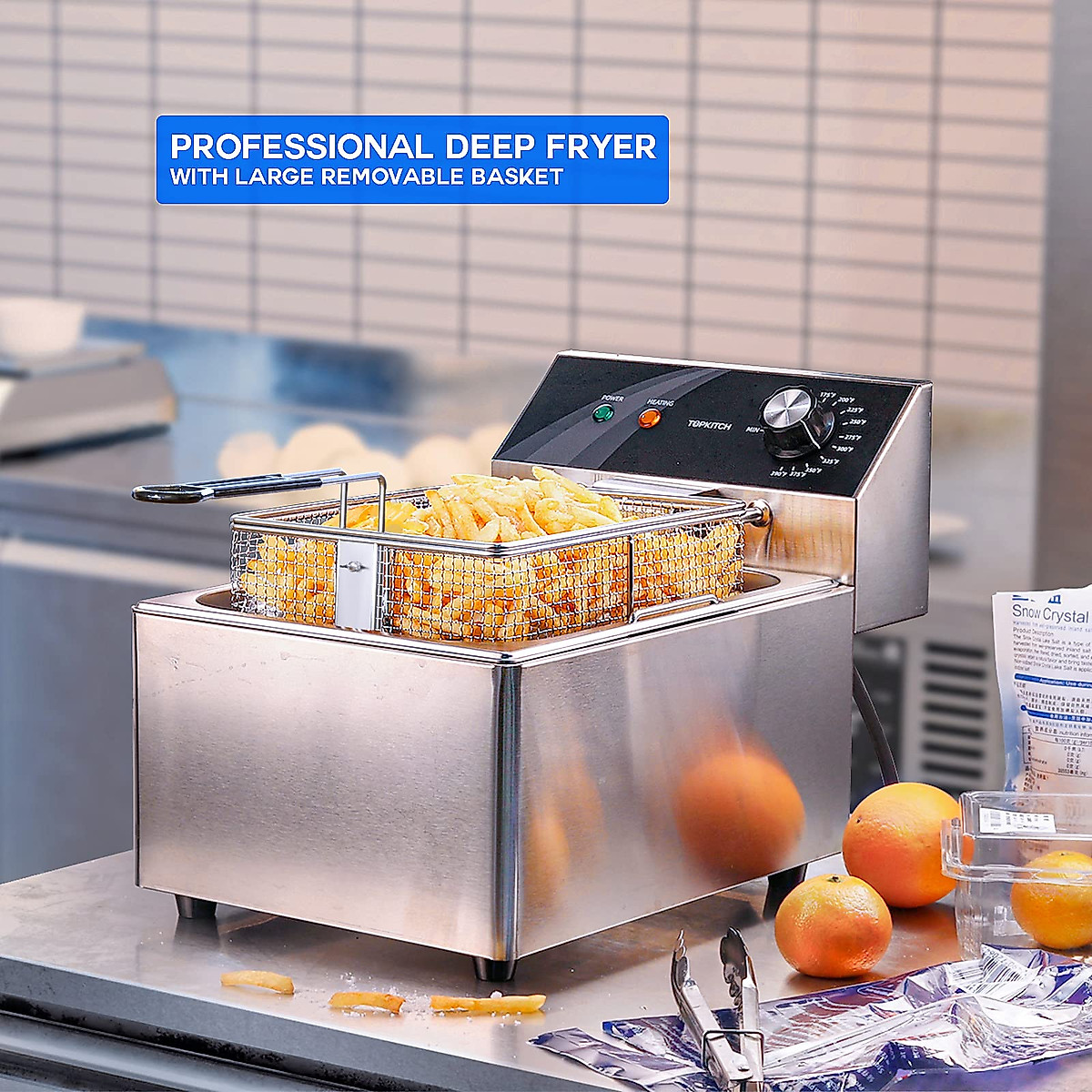 TOPKITCH Electric Deep Fryer Countertop Deep Fryer with Basket and Lid Capacity 10L(10.5QT) Stainless Steel Single Tank Fryer for Home Use Easy to Clean Oil Fryers 1800 Watts, 120V