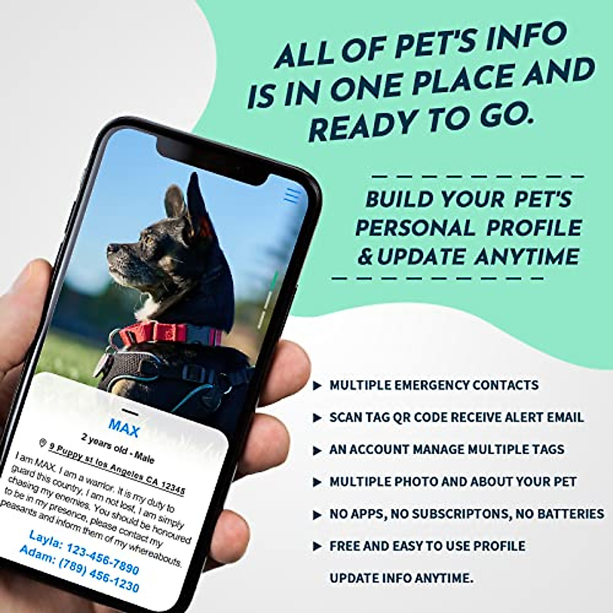 MYLUCKYTAG QR Code Silicone Pet ID Tag Dog Cat Tag, Online Pet Profile, Pet Location Alert Email, Digital Pet Tag, Quiet Dog Tag, Durable Pet ID, Dog Collar Tag, Engraved Pet Tag