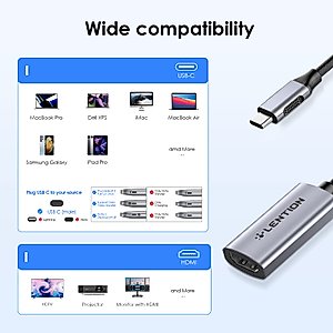 LENTION USB C to HDMI Adapter 4K@60Hz,Thunderbolt 3/4 to HDMI Adapter,HDMI to USB-C Adapter,USB-C Compatible 2023-2016 MacBook Pro,New iPad/Surface/Mac Air,Galaxy,Pixelbook,XPS etc(CU607,Space Gray)