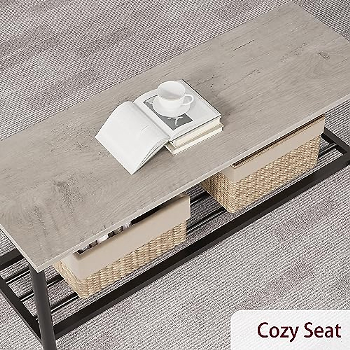 IDEALHOUSE Dining Table Set for 4, Kitchen Table and 2 Chairs with Storage Bench, 47.2" Rectangular Kitchen Table Set with Wine Rack, Dining Room Table Set for Small Space, Apartment, Rustic Gray