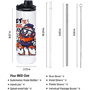 AGH 4 Pack Sublimation Sports Water Bottle Blanks 20 oz Sublimation Water Bottles Tumblers Double Wall Stainless Steel Vacuum Flask With Straw and Portable Handle for Sport Outdoor Travel, White