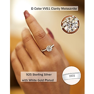 Oivley Moissanite Engagement Rings for Women D Dolor Lab Created Diamond Moissanite Wedding Promise Rings for Her 925 Sterling Silver Rings for Women with 14K White Gold Plated40, Gemstone, Created