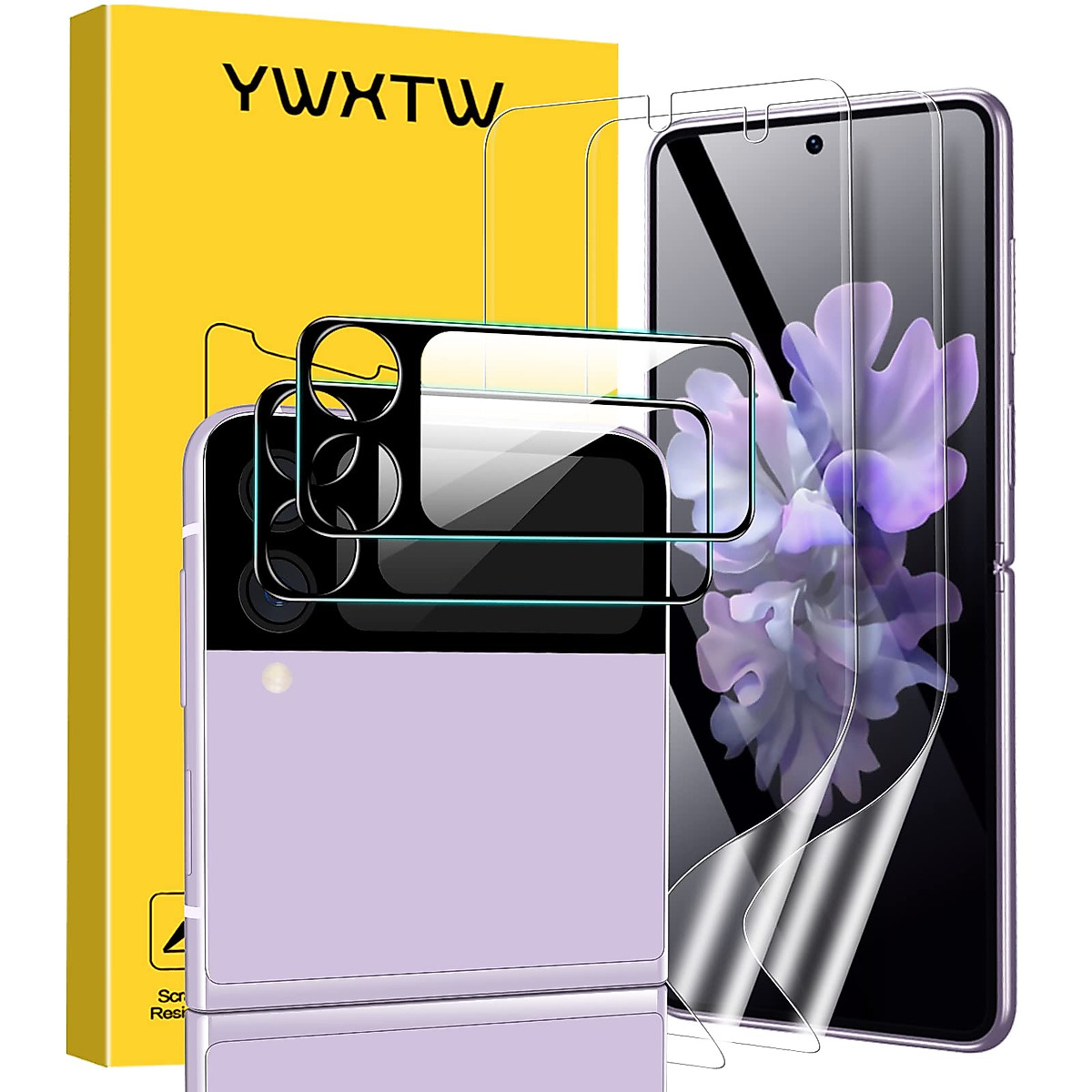 YWXTW [2+2 Pack] for Samsung Galaxy Z Flip 3 Inside EPU Screen Protector + Camera Lens Protector Tempered Glass, Upgraded Ultra-Thin Bubble Free HD Clarity Protective Coverage Scratch Resistant