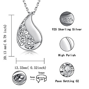 925 Sterling Silver Tree of Life Teardrop Urn Necklace for Ashes Family Tree Keepsake Cremation Pendant Memorial Jewelry for Women