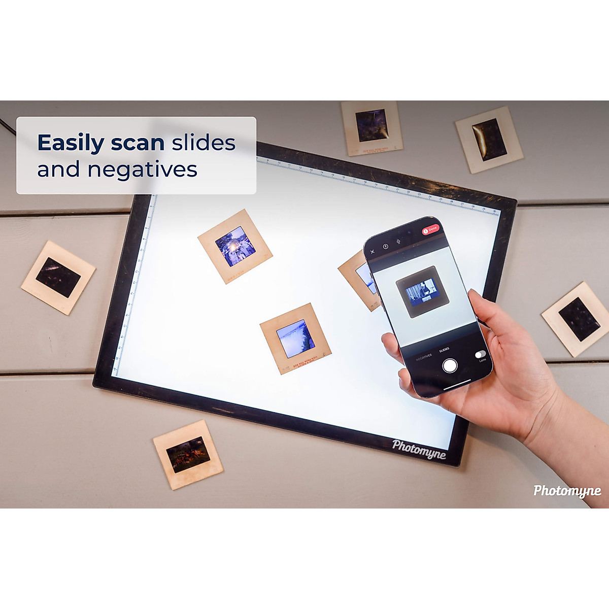 Photomyne Light Pad Backlight | Slides & Negatives viewer | Film Negatives & Old Slides Scanning Lightbox | Hands-Free Ultra-Thin Ultimate Brightness  (Includes USB Adapter) - Black