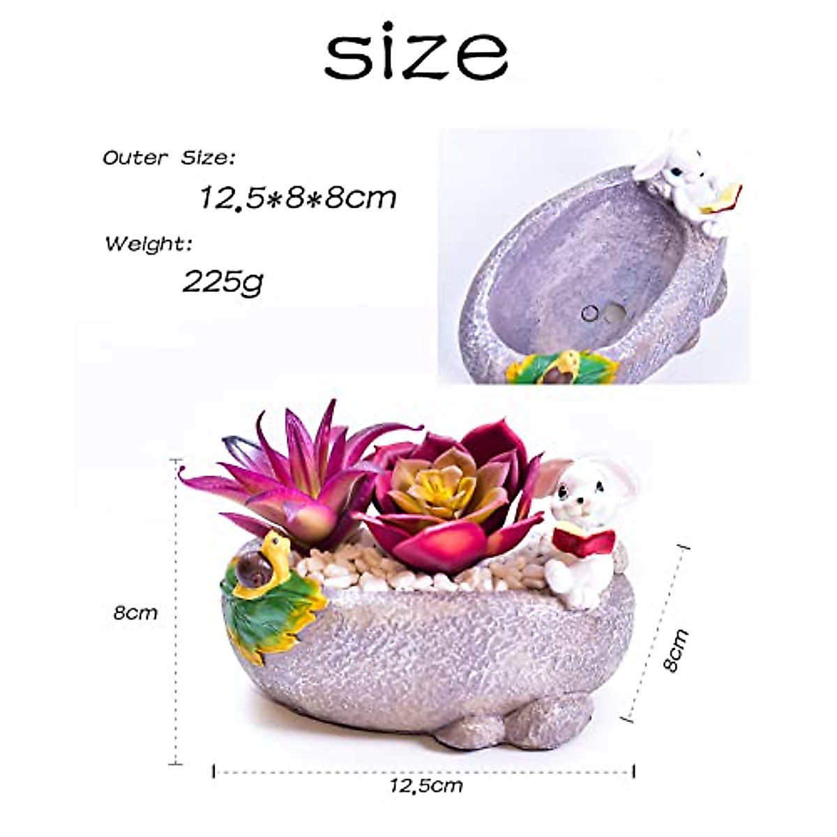 Novelty and Cute White Rabbit and Snail Flowerpot with Drainer Garden Flowerpot Resin Succulent Potted Bonsai Plant Stand Home Desk Mini Ornaments Without Plants