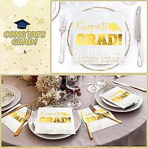 100 Pcs Graduation Napkins Party Decorations, Class of 2024 Congrats Gard Paper Cocktail Napkins, White and Gold Foil Napkins Disposable for High School College Graduation Party Supplies, Gold