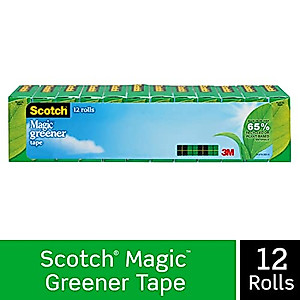 Scotch Magic Greener Tape, 12 Rolls, Numerous Applications, Invisible, Engineered for Repairing, 3/4 x 900 Inches, Boxed (812-12P)