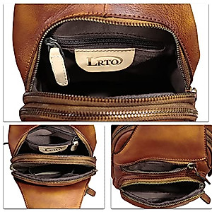 LRTO Genuine Leather Sling Bag Crossbody Purse Handmade Hiking Daypack Motorcycle Bag Retro Shoulder Backpack Vintage Chest Bag (Brown)