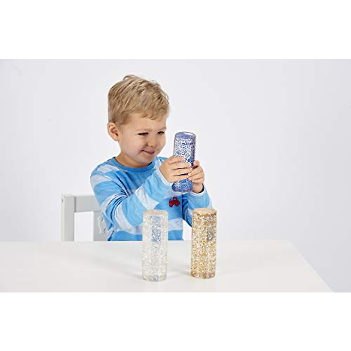 TickiT Sensory Glitter Storm - Set of 3 - Blue, Silver, Gold - Calming Glitter Tubes for Stress and Anxiety Relief - Encourage Focus and Concentration - Special Needs Toy