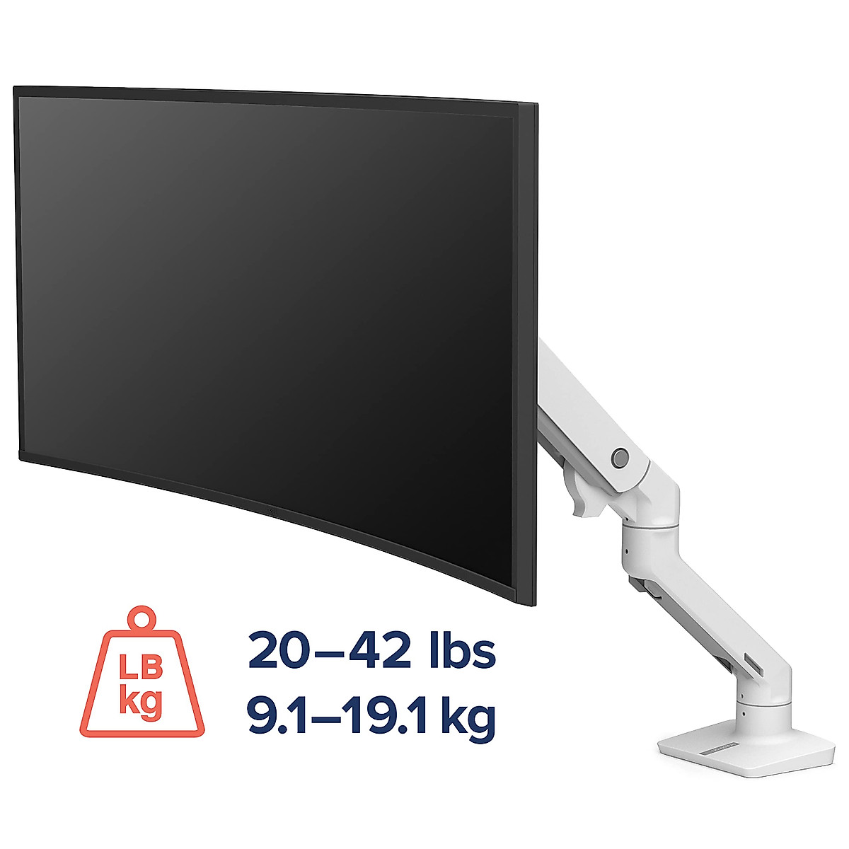 Ergotron – HX Premium Heavy Duty Monitor Arm, Single Monitor VESA Desk Mount – for Flat or Slight Curved Ultrawide Monitors Up to 49 inches, 20 to 42 lbs – Standard Pivot, White